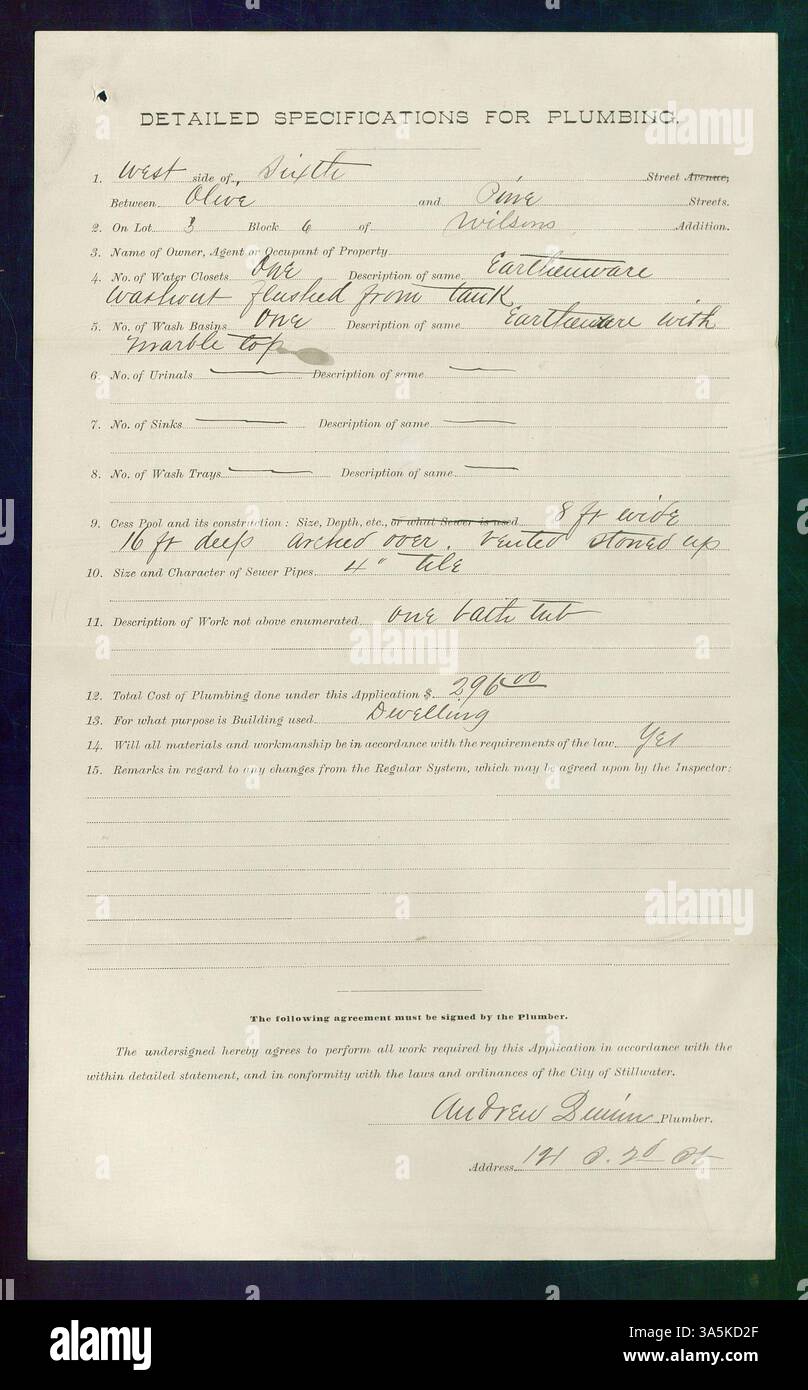 Building permit issued for plumbing work in Stillwater, Minnesota ...