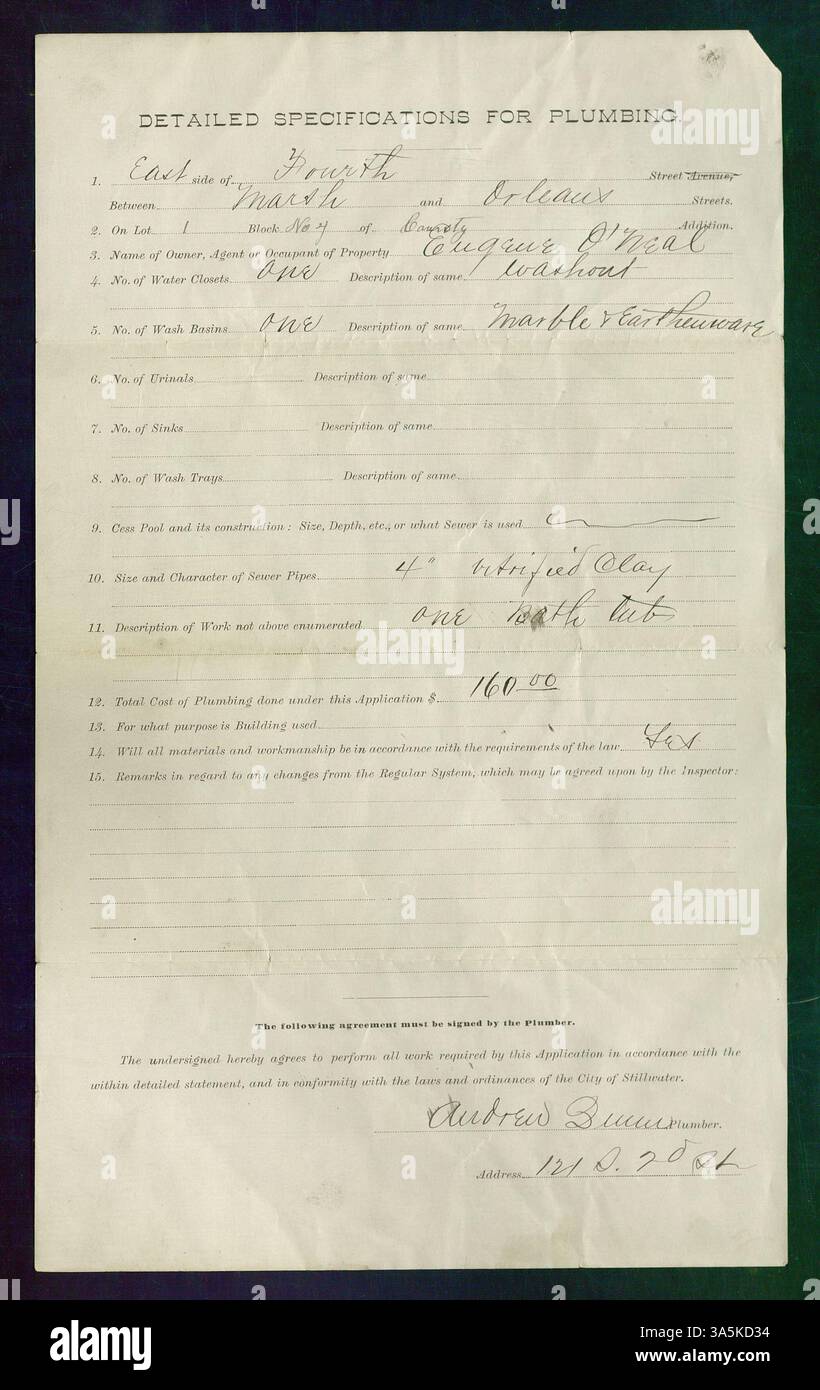 Building permit issued for plumbing work in Stillwater, Minnesota ...