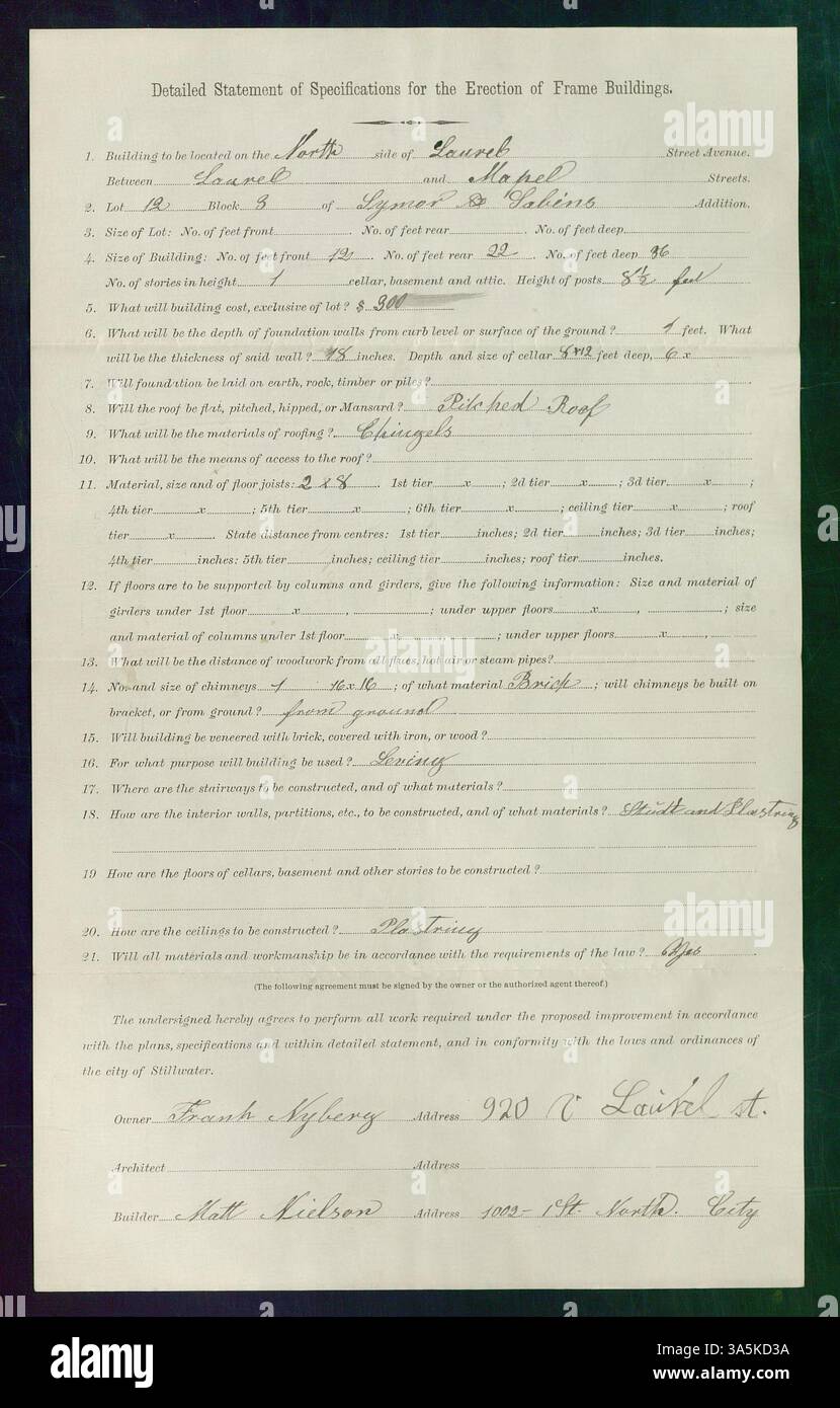 Building permit issued for a new frame building in Stillwater ...