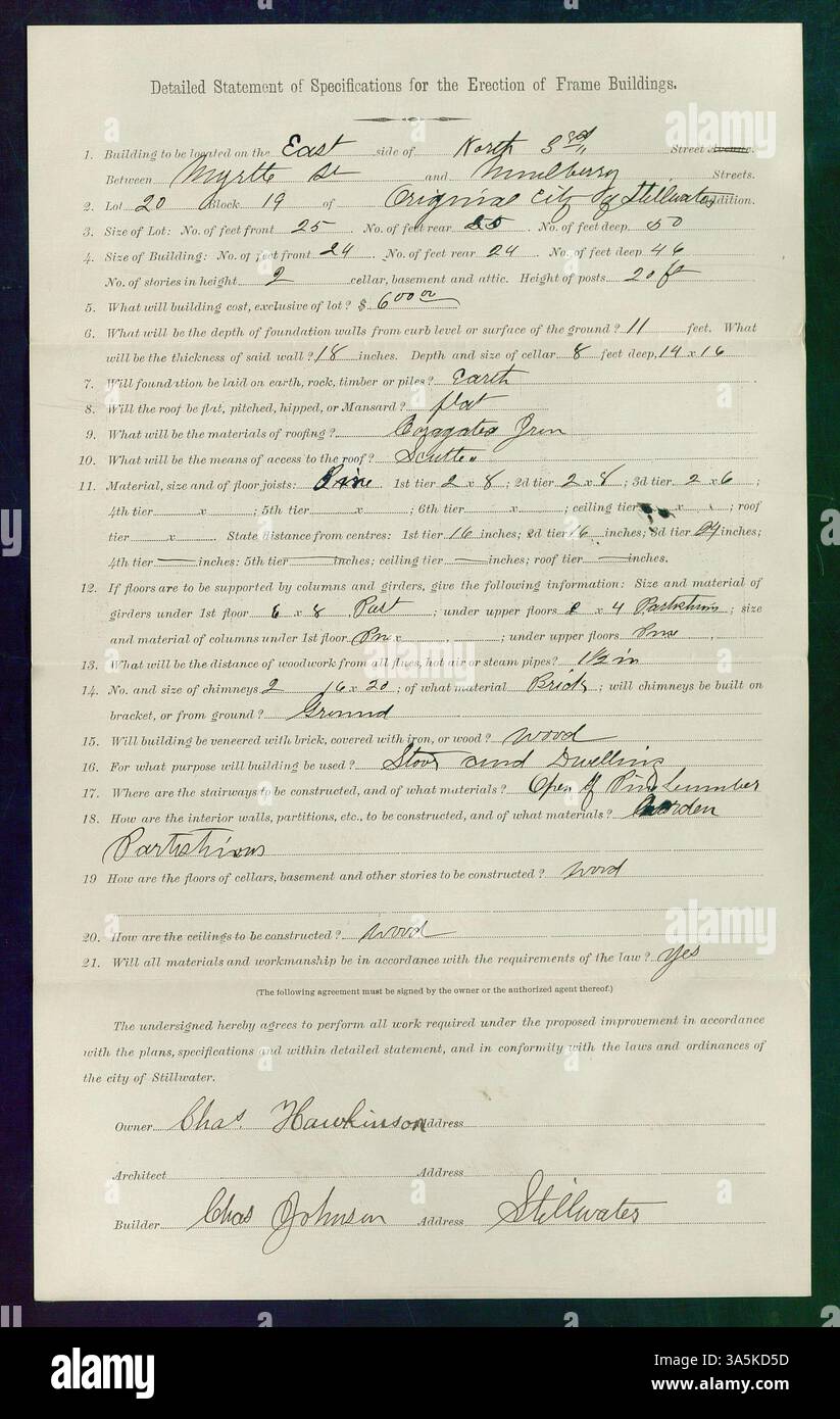 Building permit issued for a new frame building in Stillwater ...