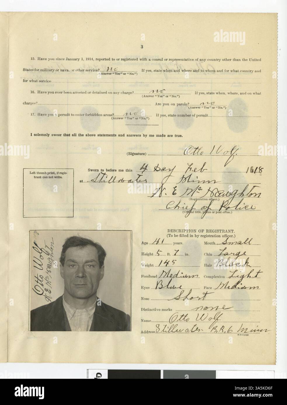 This document, sworn on February 4, 1918, contains the registration ...