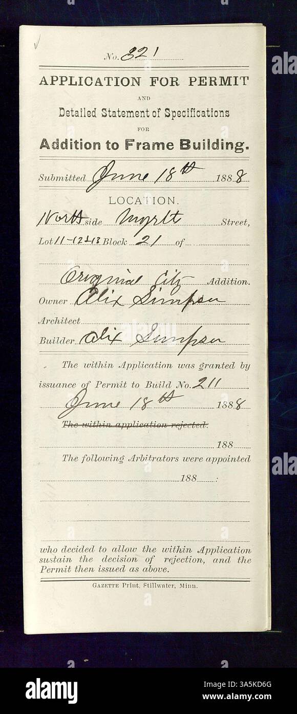 This application, submitted on June 18, 1888, was for the addition to a ...