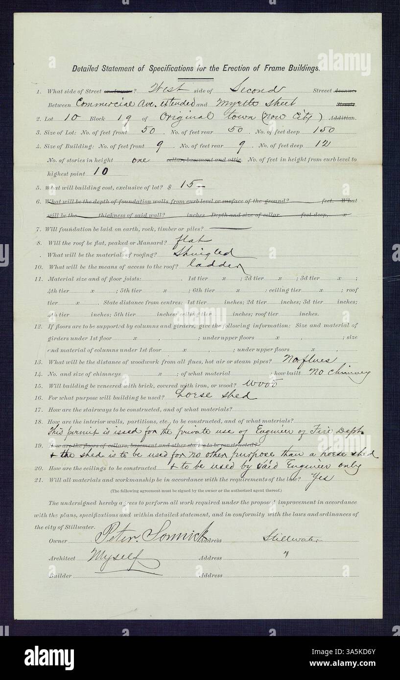 This building permit application, submitted on August 28, 1886 ...
