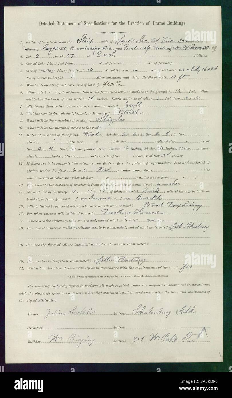 A building permit granted on April 23, 1894, for the construction of a ...