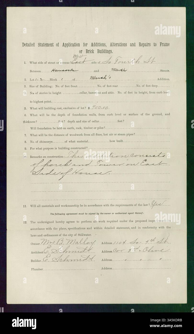 A permit was issued on November 5, 1901, for additions, alterations ...