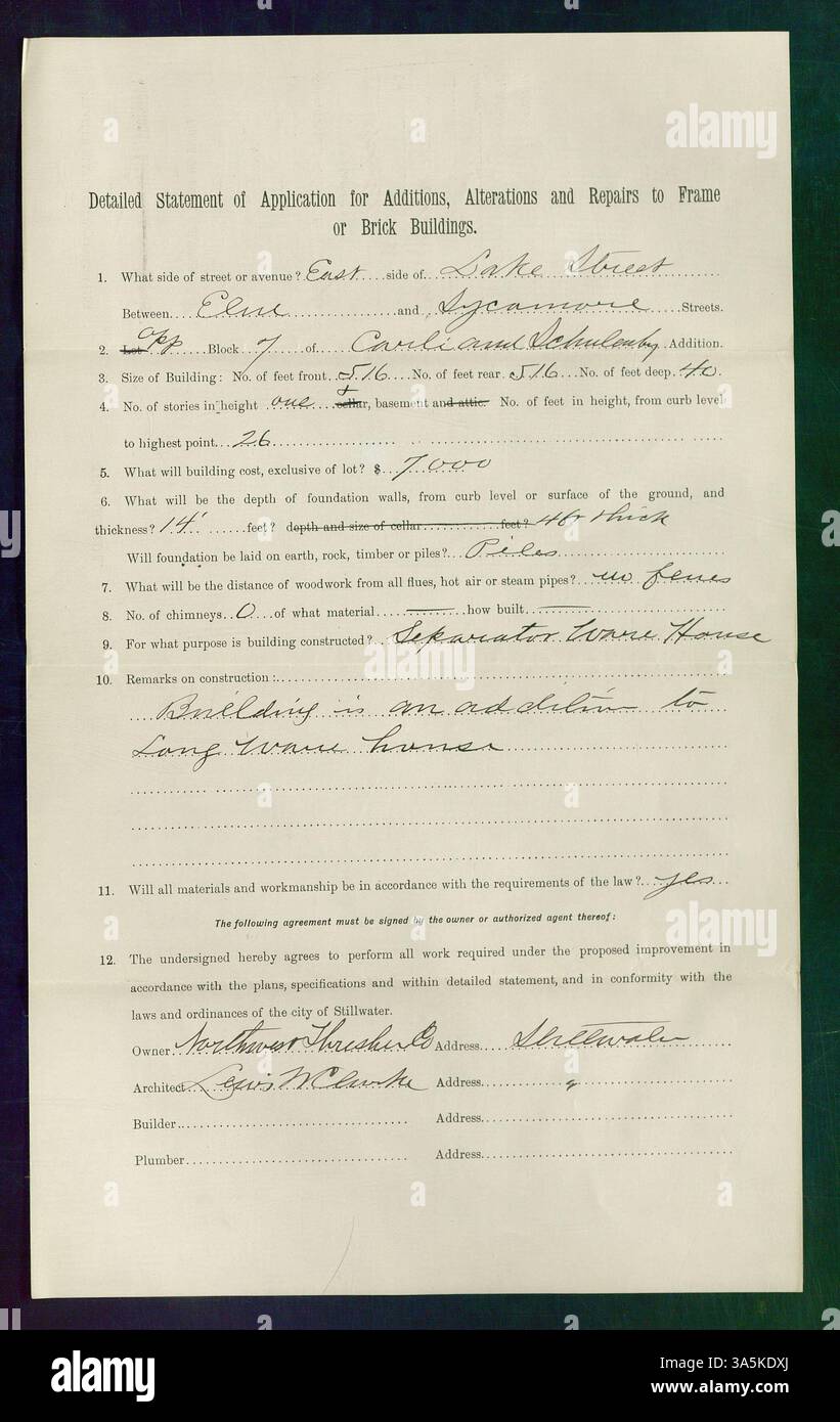 Permit number 1077, submitted on August 6, 1902, outlines a detailed ...