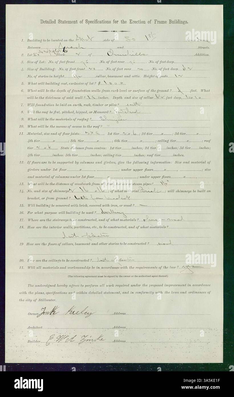 Permit number 300, granted on May 22, 1888, for the construction of a ...