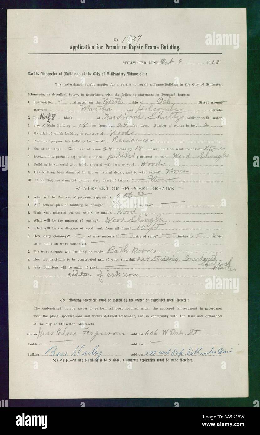 Building permit issued for repairs to a frame building in Stillwater ...