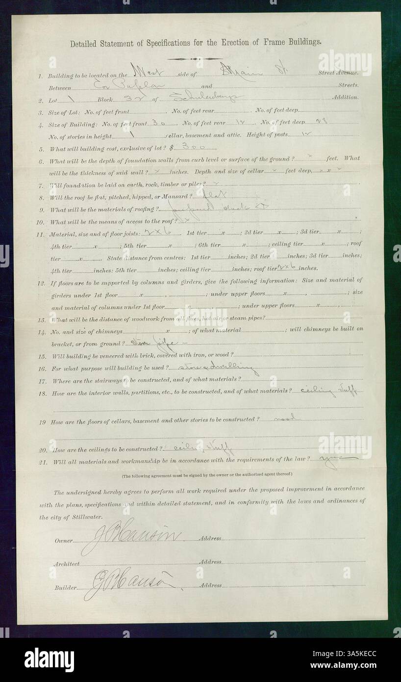 This building permit, granted on April 30, 1888, allows for the ...
