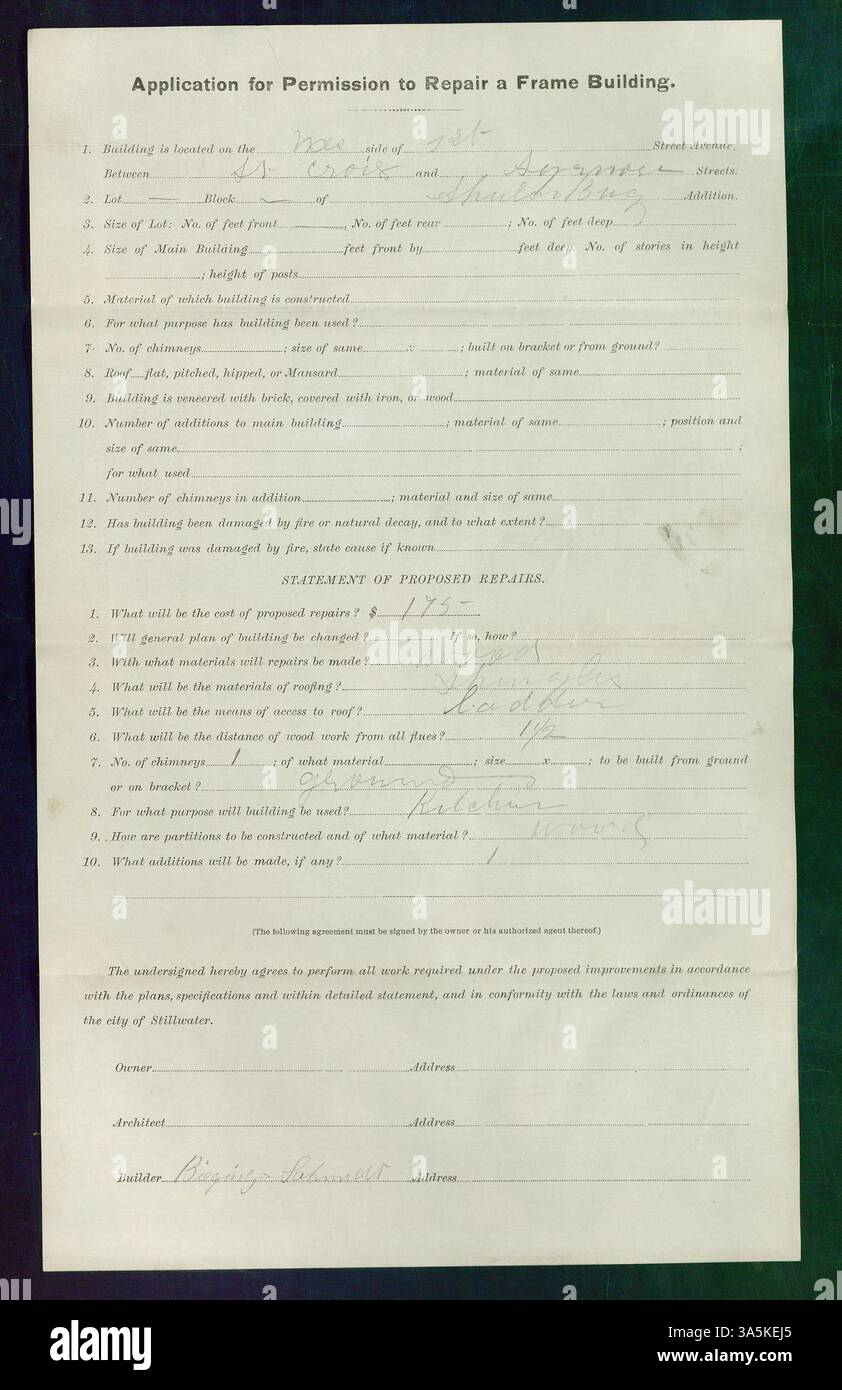 This 1905 application for a new frame building at 1st Street of ...