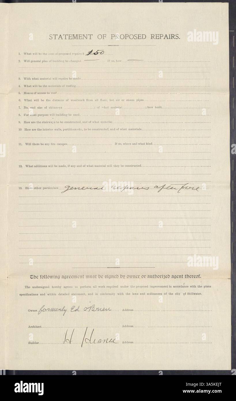 A building permit for repairs was submitted on January 4, 1910, for a ...