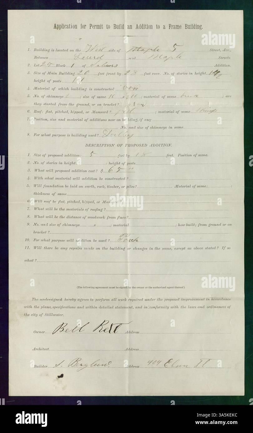 A permit was granted for an addition to a frame building at Third ...