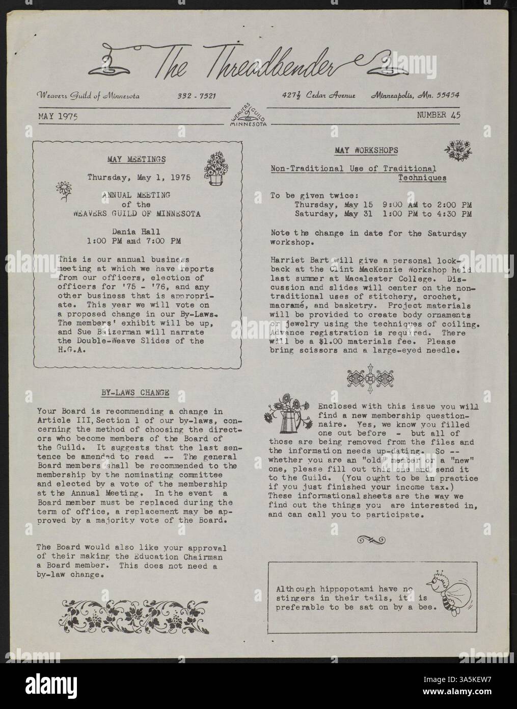 The Weavers Guild of Minnesota’s 'Threadbender' newsletter for May 1975 ...