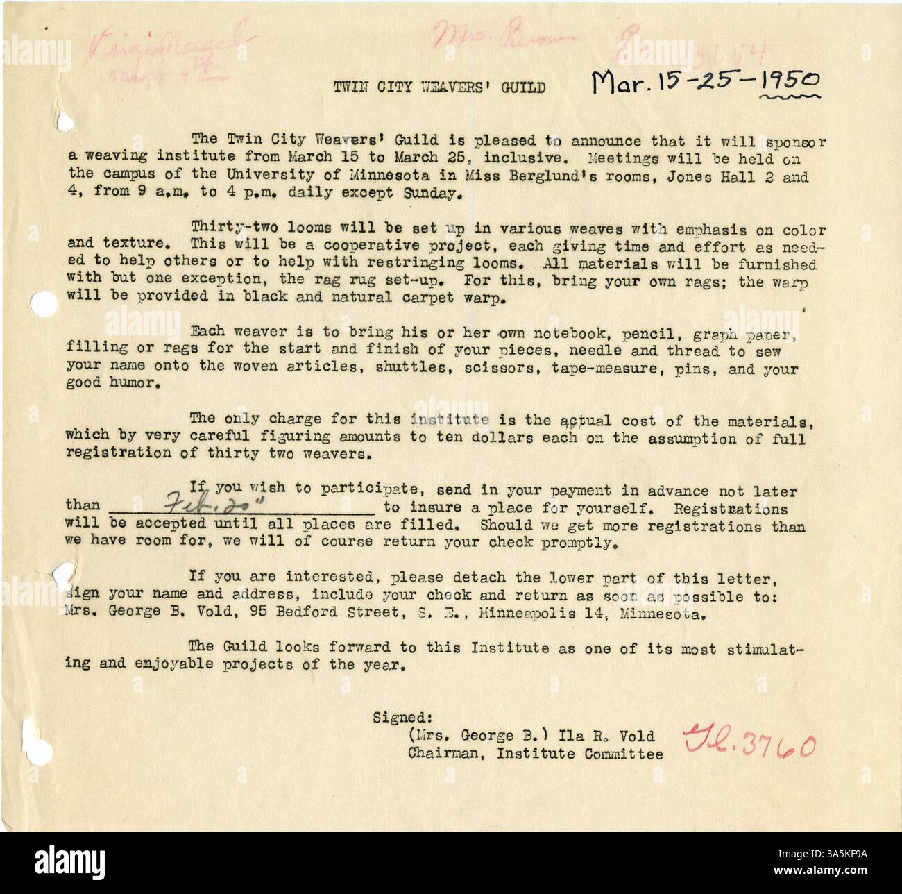 Announcement for the 1950 Twin Cities Weavers' Guild Institute in ...