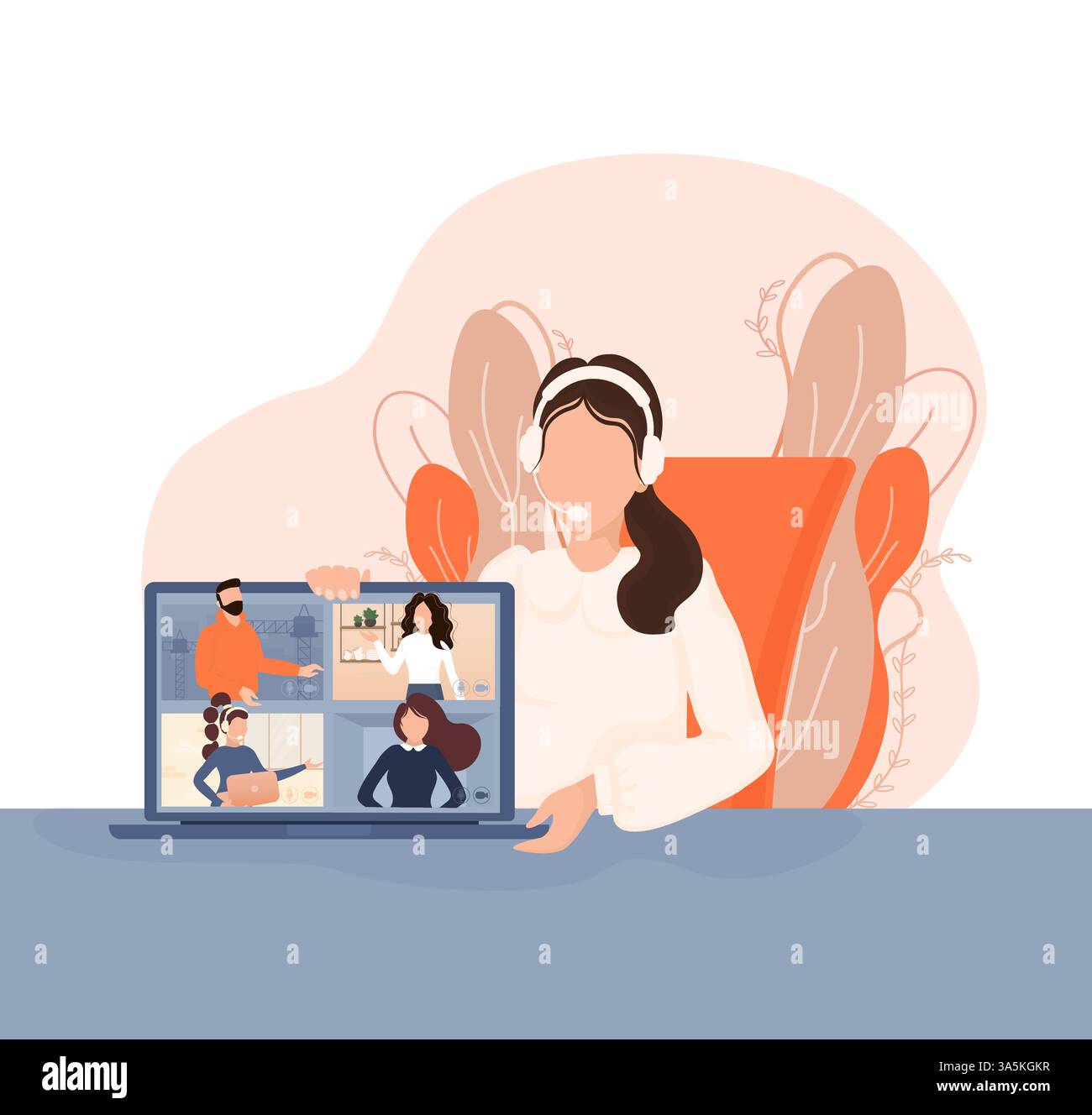 Flat illustration. Video conference. Video call between friends ...