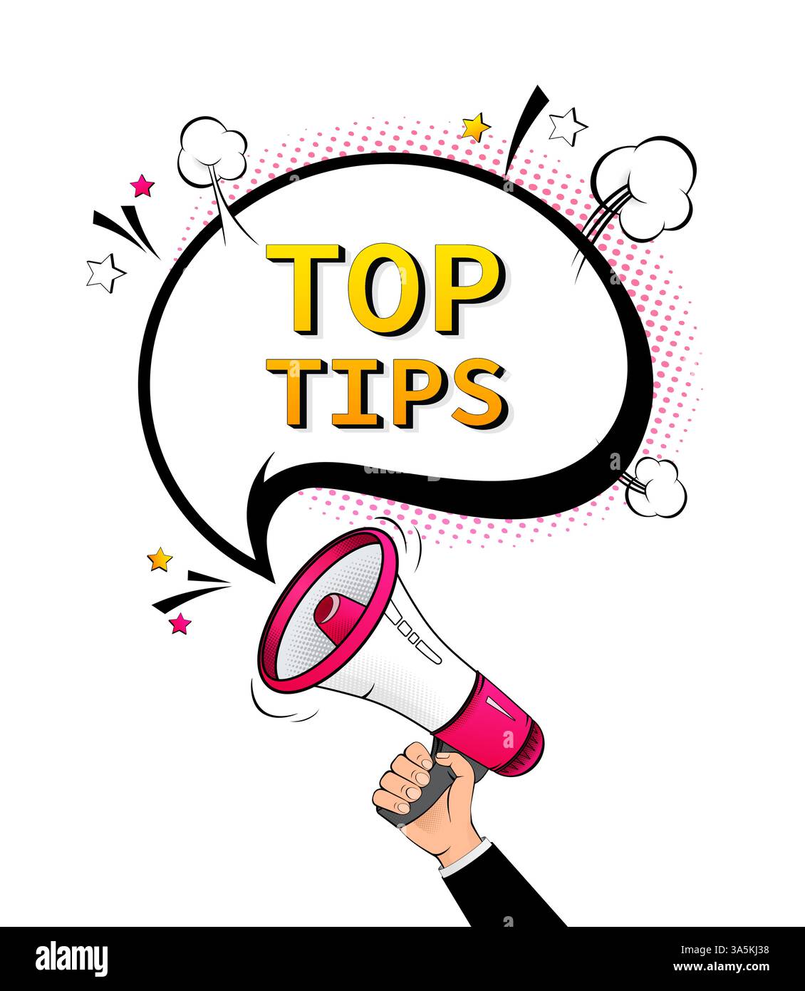 Megaphone - Top tips on white background. Pop style. Vector stock ...