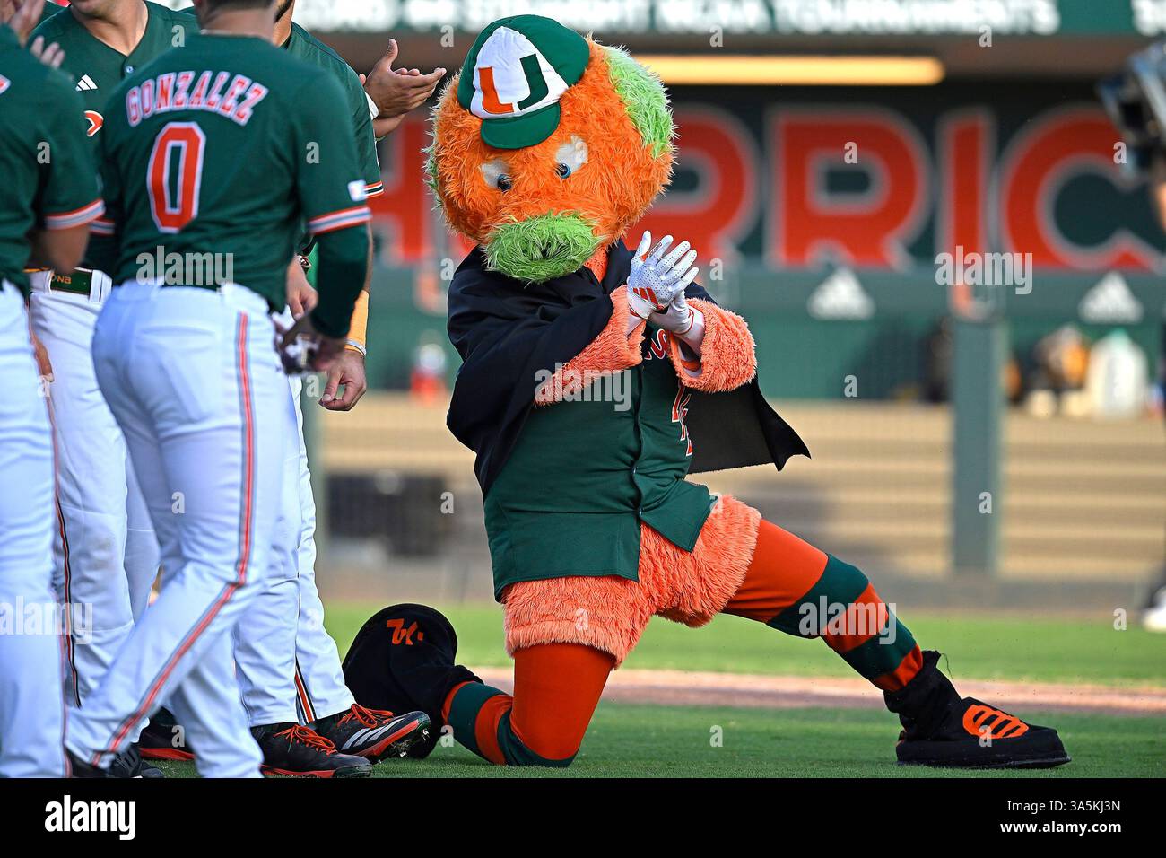 CORAL GABLES, FL - MARCH 22: Miami's mascot, the Maniac, fires up the ...