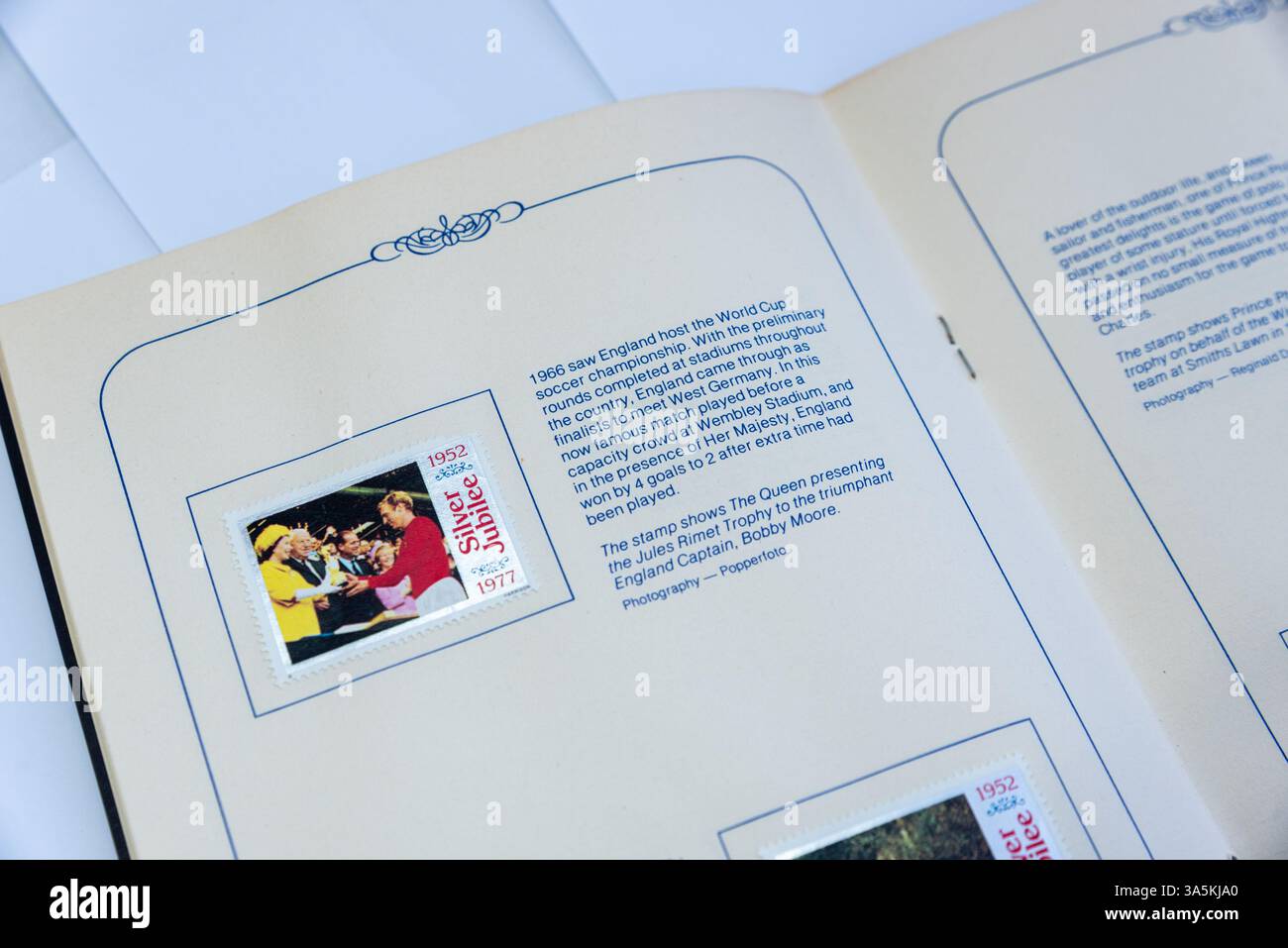 Silver Jubilee commemoration stamp in a presentation booklet, depicting Queen Elizabeth II ...