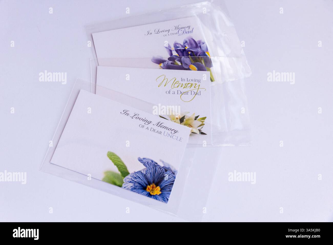 Funeral flower cards for a dad, uncle. Florist cards for messages Stock ...