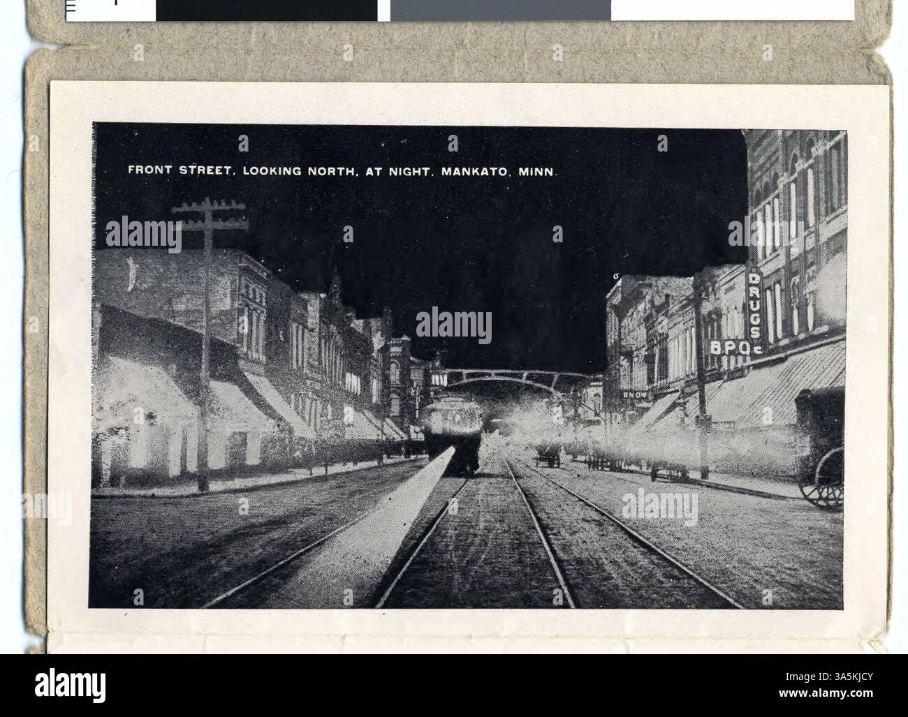 A night view of Front Street in Mankato, Minnesota, capturing the ...