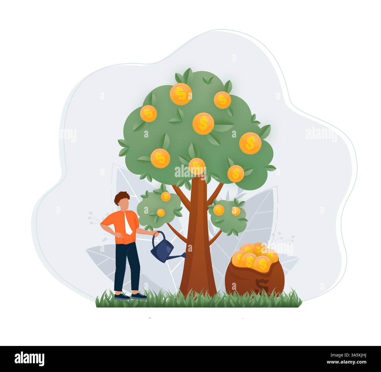 Growing tree with coins. Business investment profit flat vector ...