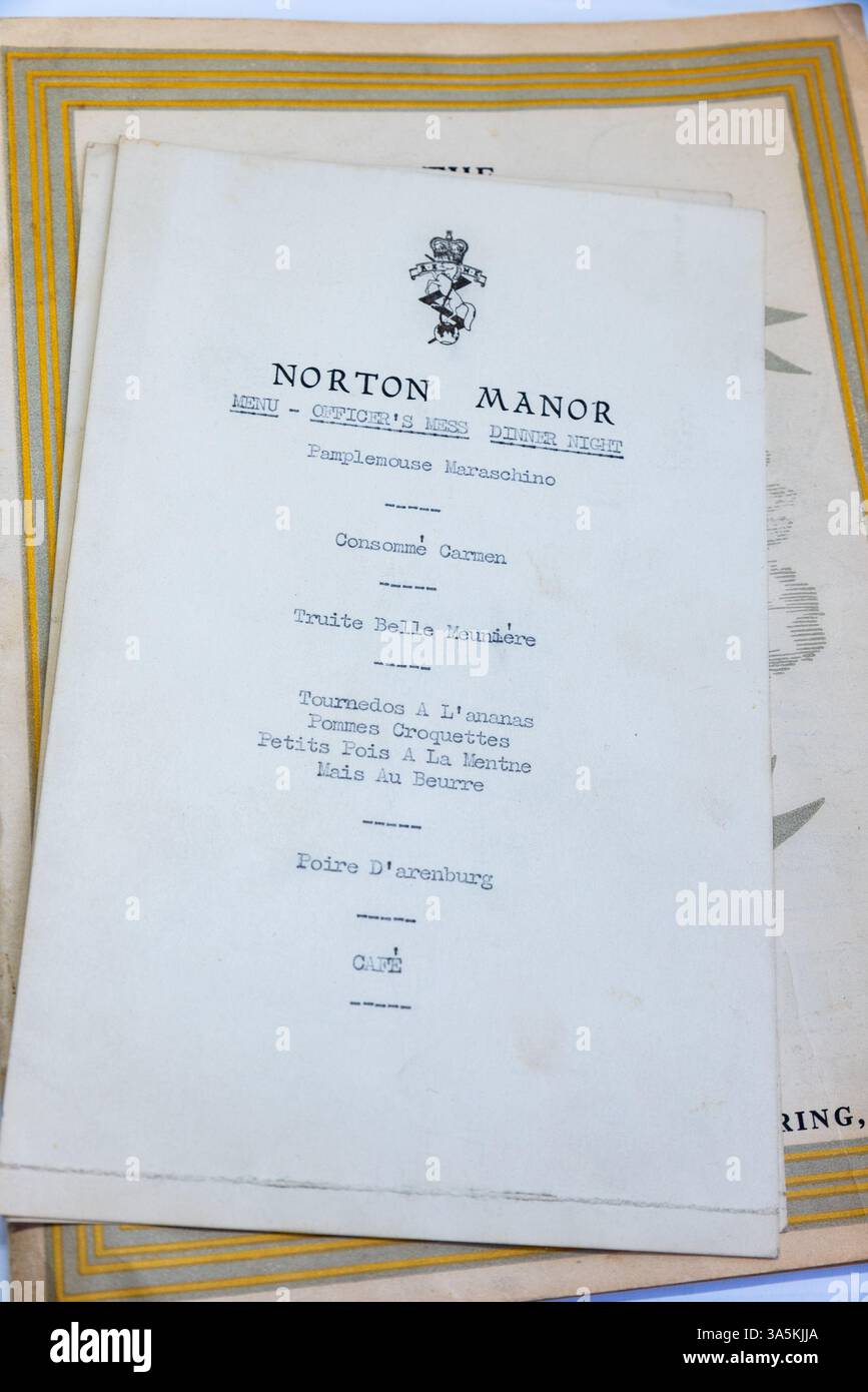 The Army Catering Corps Officer's Mess dinner menu at Norton Manor Camp ...