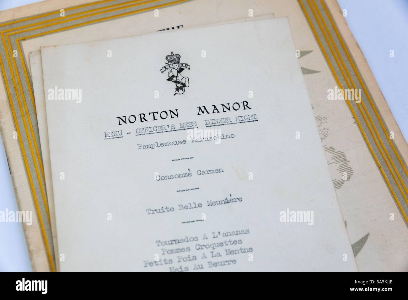 The Army Catering Corps Officer's Mess dinner menu at Norton Manor Camp ...