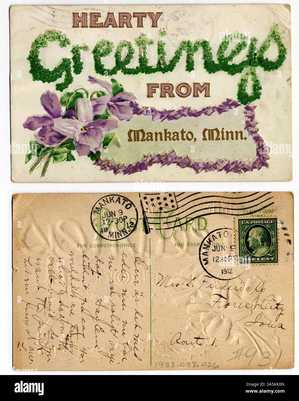 Souvenir greeting card from Mankato, Minnesota, with the message ...