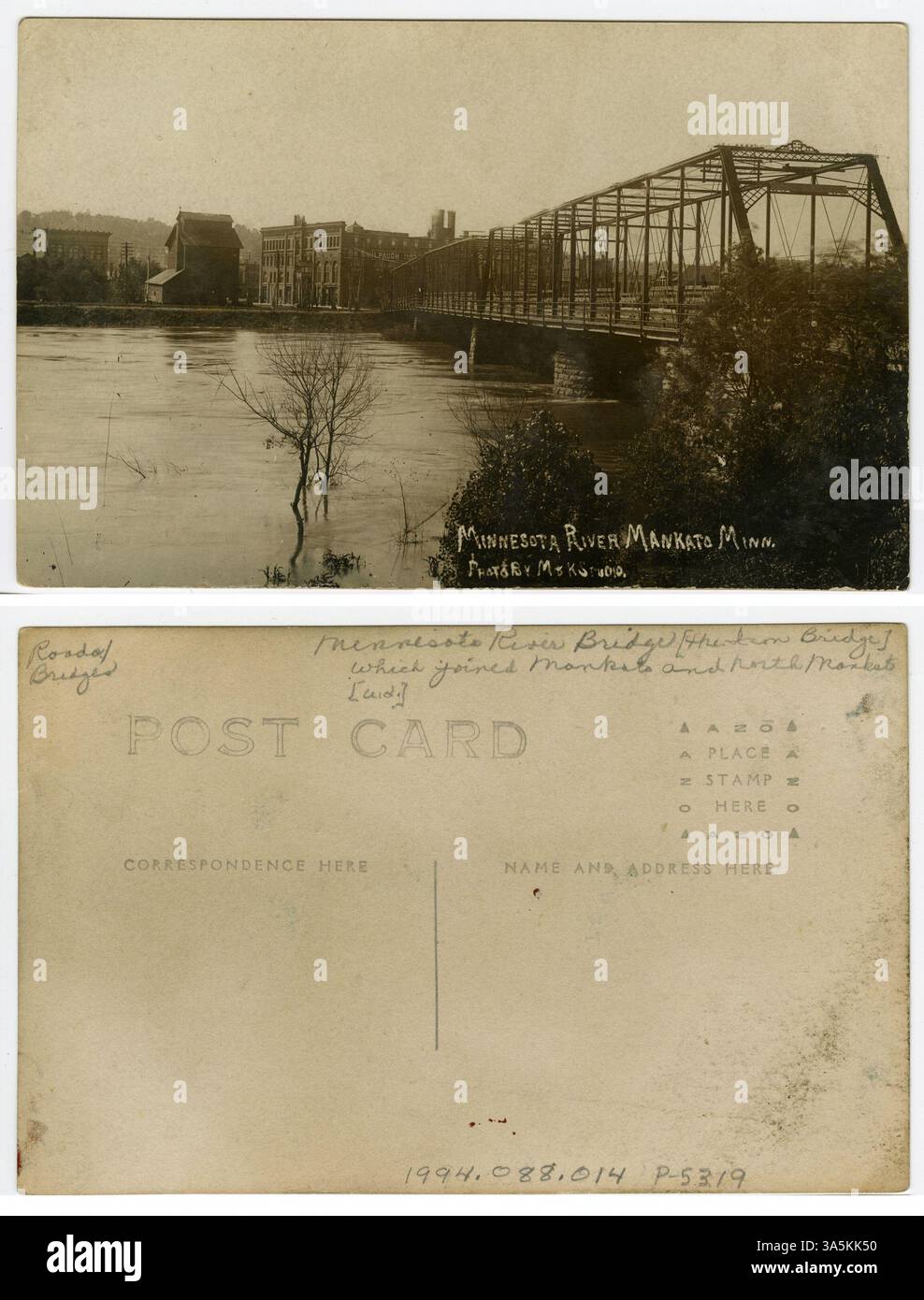 View of the Minnesota River at The Iron Bridge, which connected Mankato ...