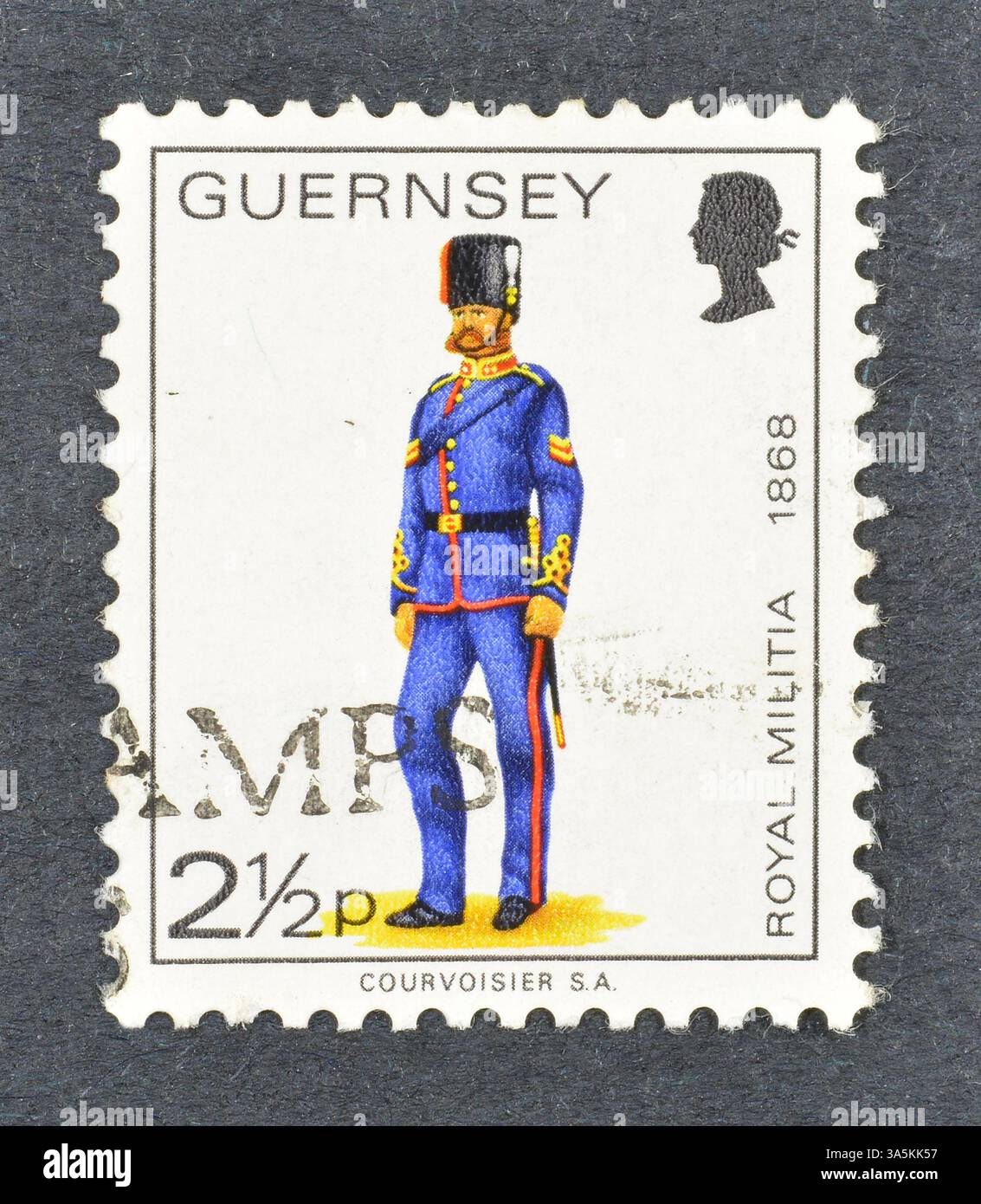 Cancelled postage stamp printed by Guernsey, that shows Corporal, Royal ...