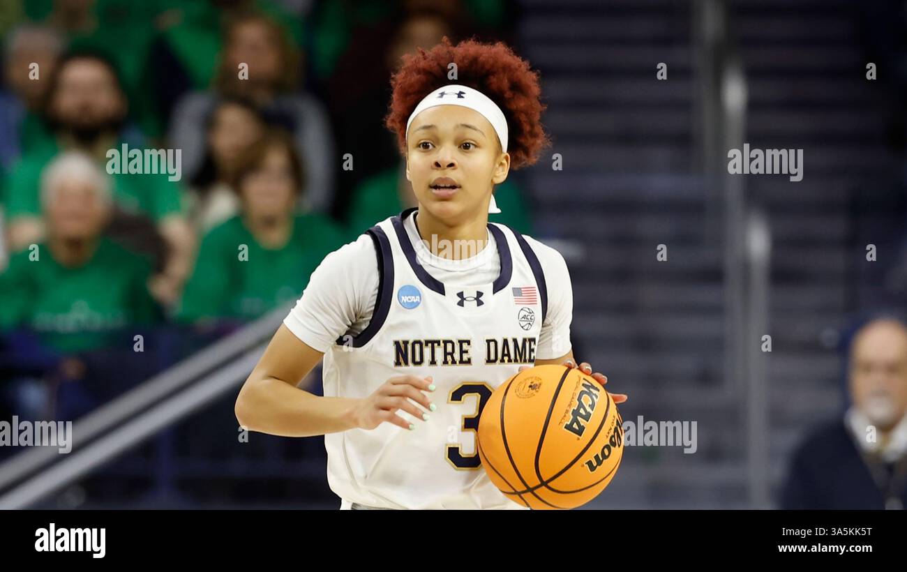 Notre Dame guard Hannah Hidalgo (3) advances the ball during the first half in the second round ...