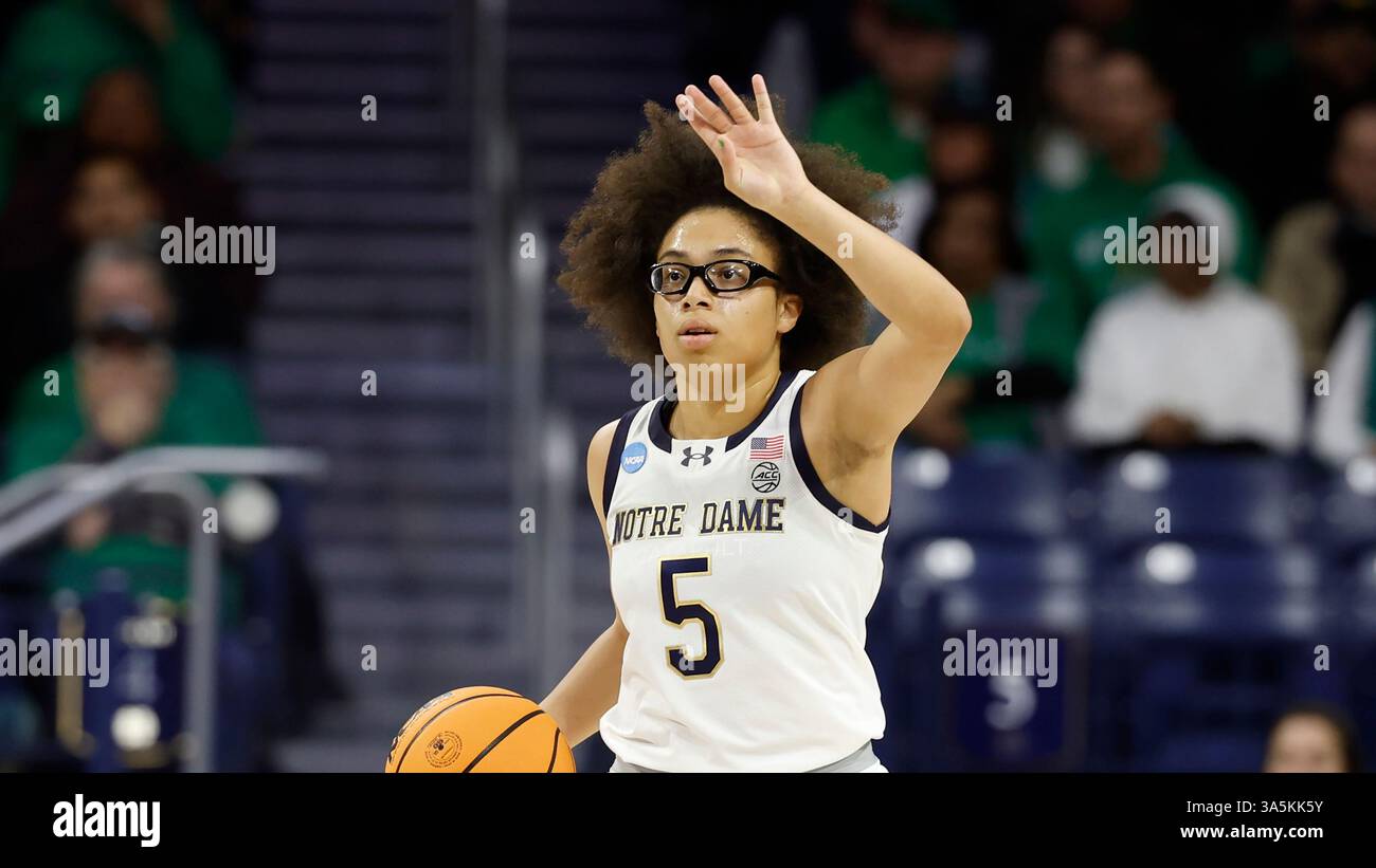Notre Dame guard Olivia Miles (5) advances the ball during the first ...