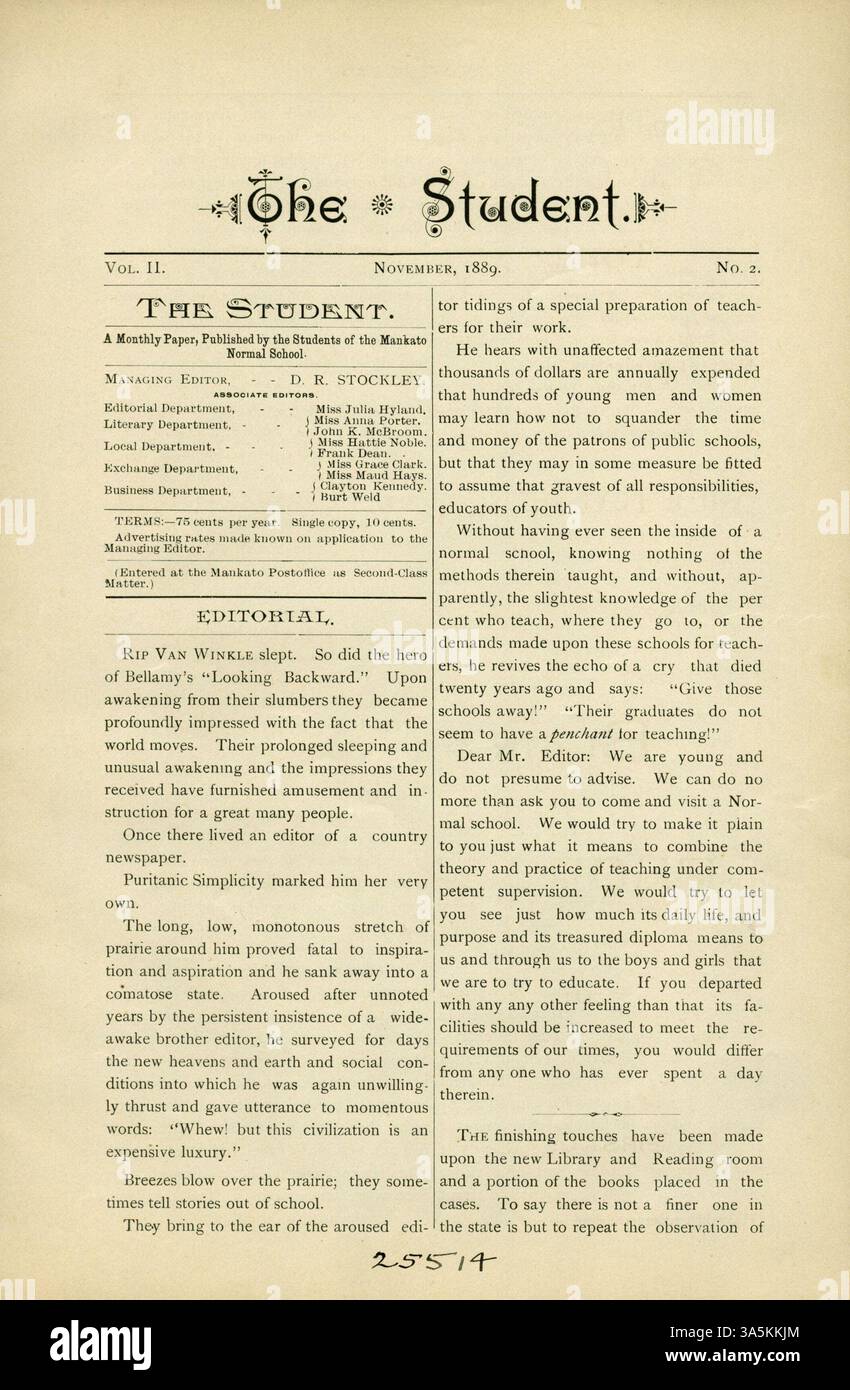 The Student was a monthly magazine published at Mankato State Normal ...