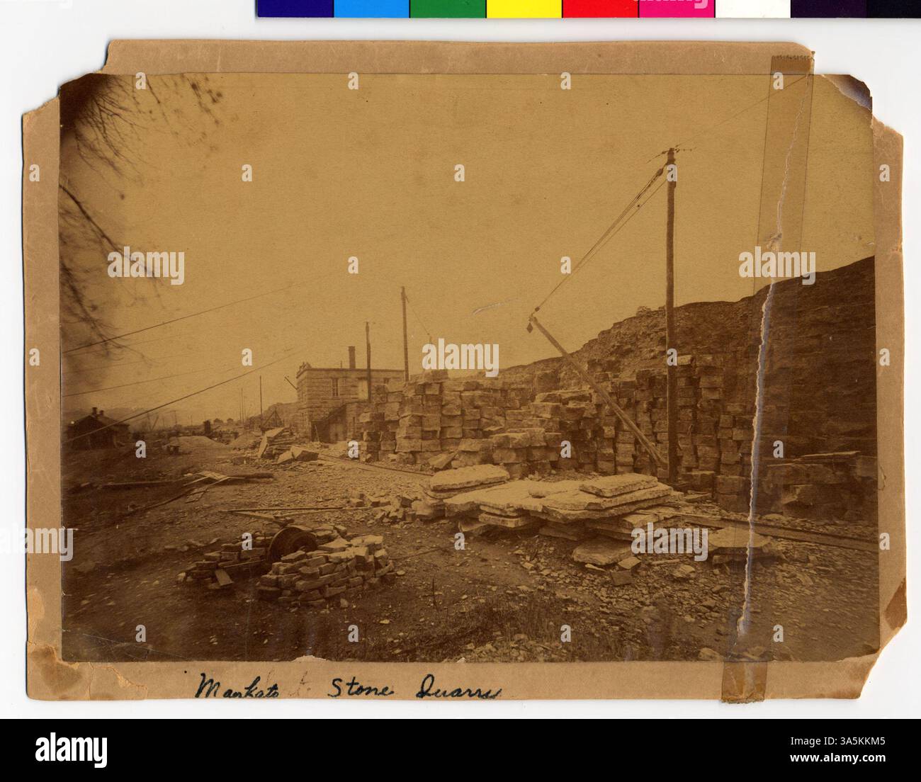 View of the Mankato Stone Quarry, with the building and cut stones ...