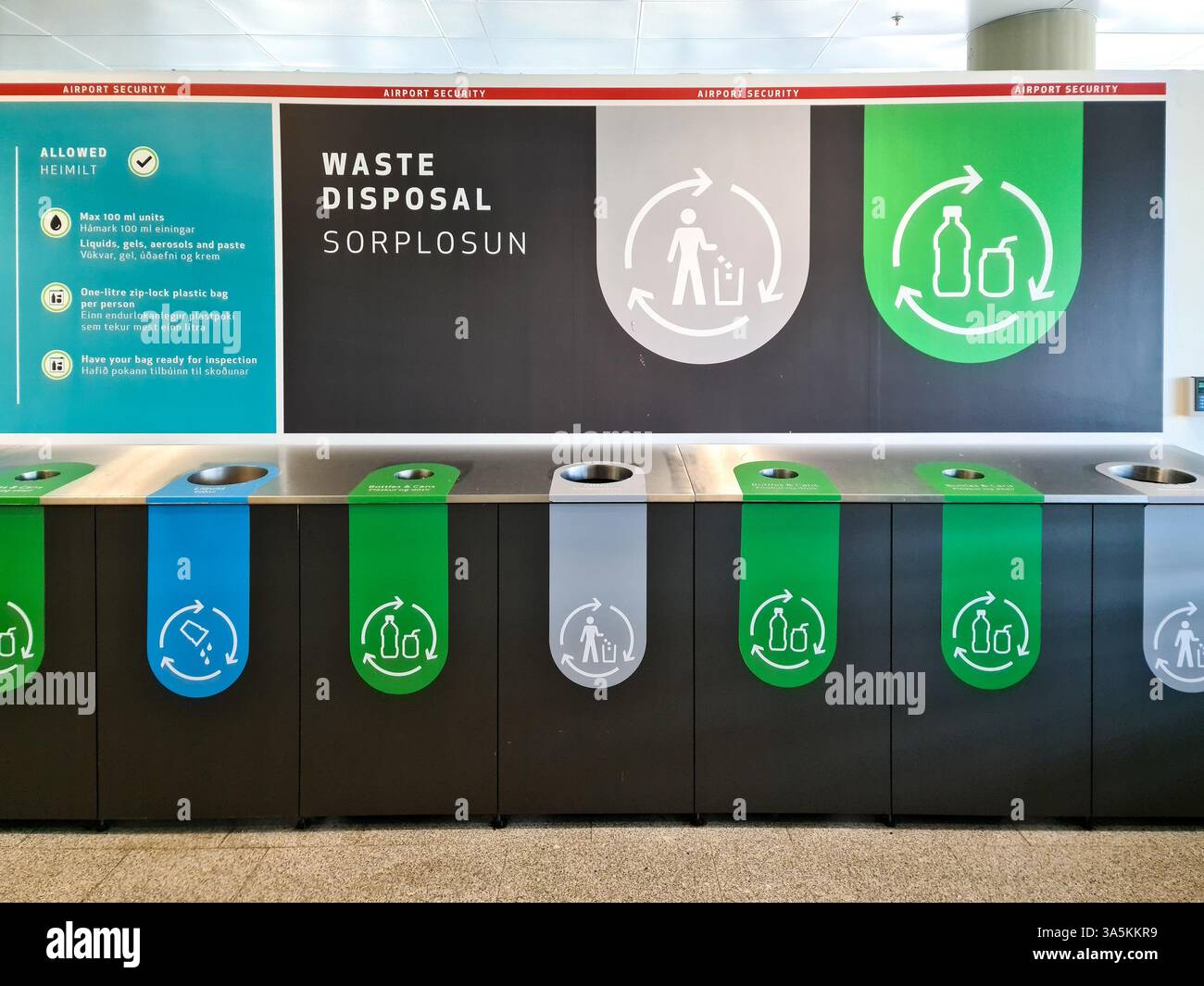 Keflavik, Iceland 23. June 2024, Recycling bins with clear instructions ...