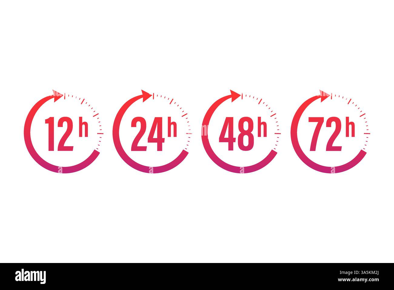 12, 24, 48, 72 hours clock arrow. Work time effect or delivery service time. Vector stock ...