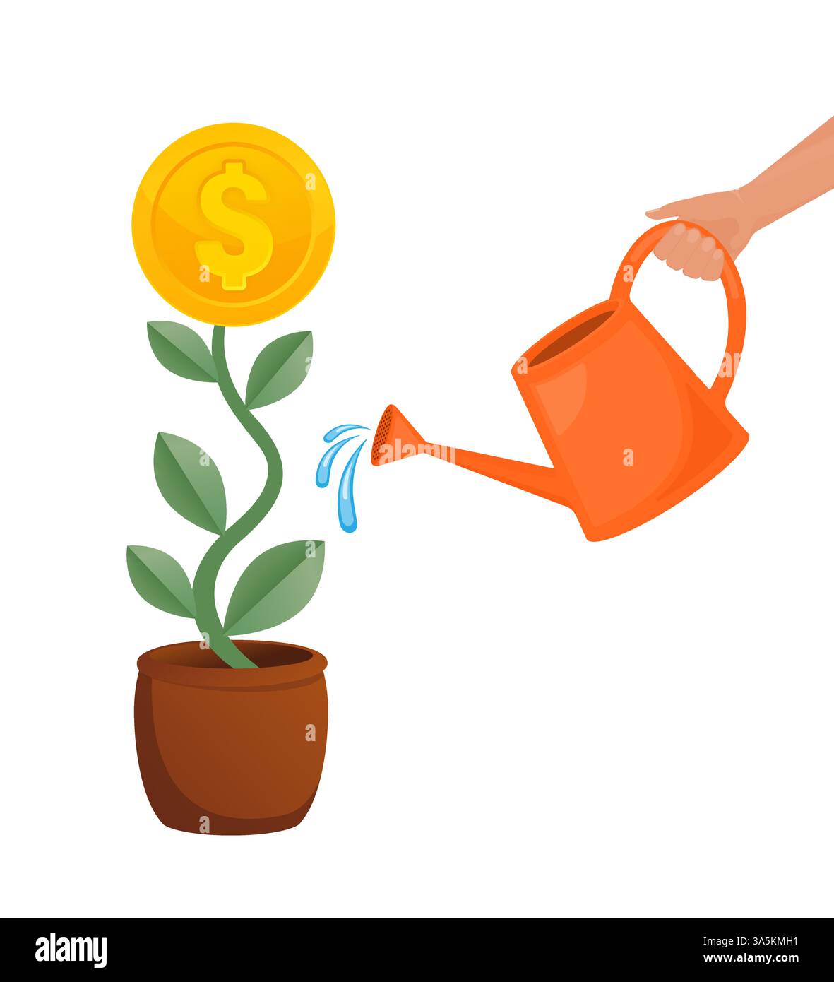 Hand with watering can. Hand businessman watering plant money on white ...