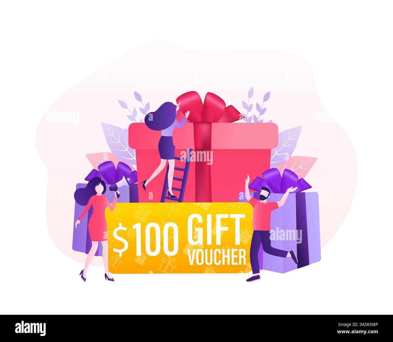 3d advertising with gift voucher presents people for concept design ...