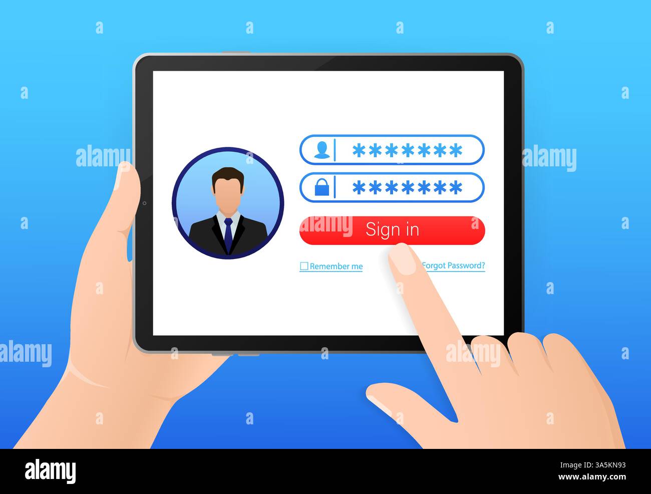 Log in tablet hands, great design for any purposes. Vector illustration ...