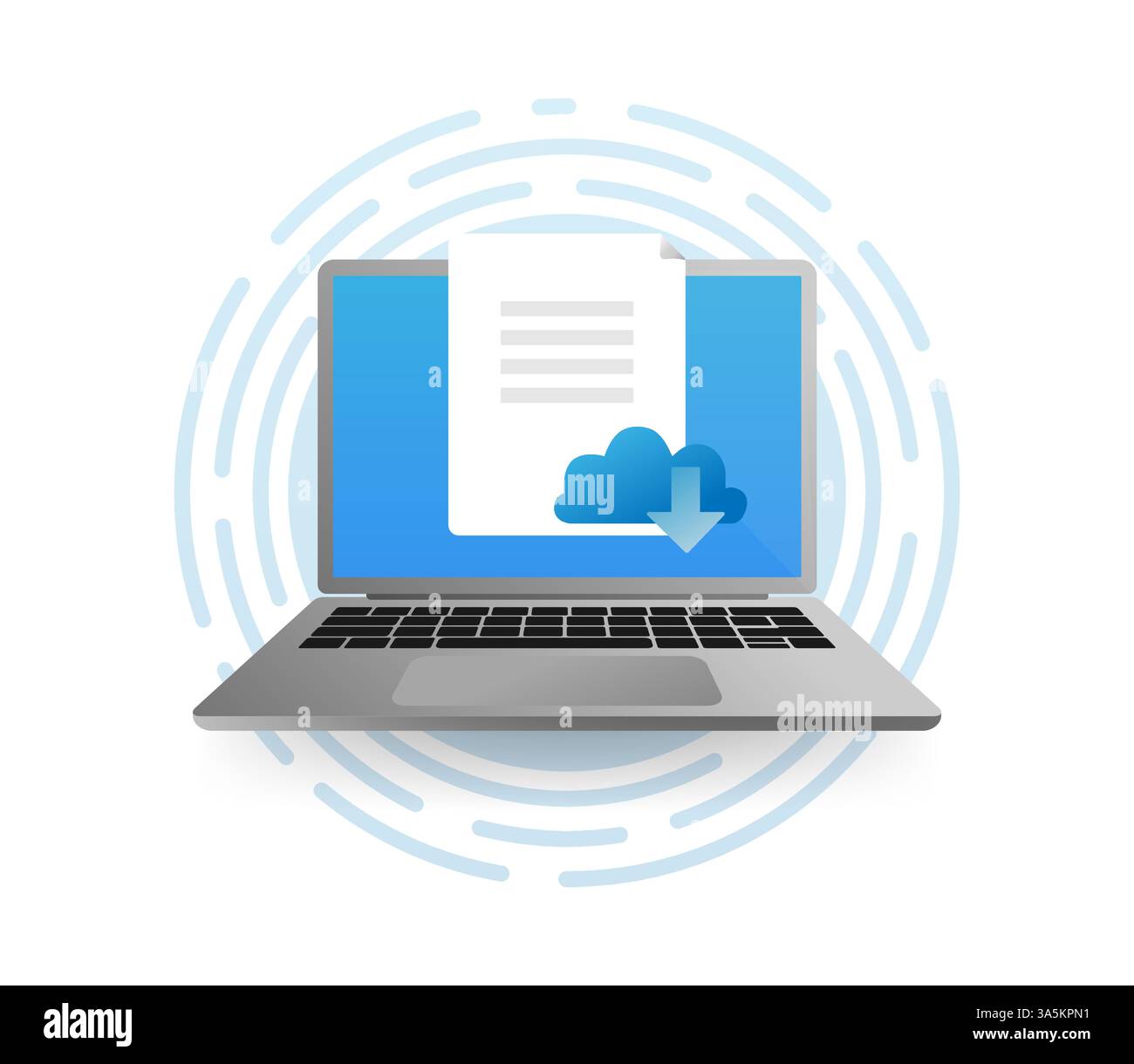 Cloud downloading concept illustration in a laptop. Downloading app ...