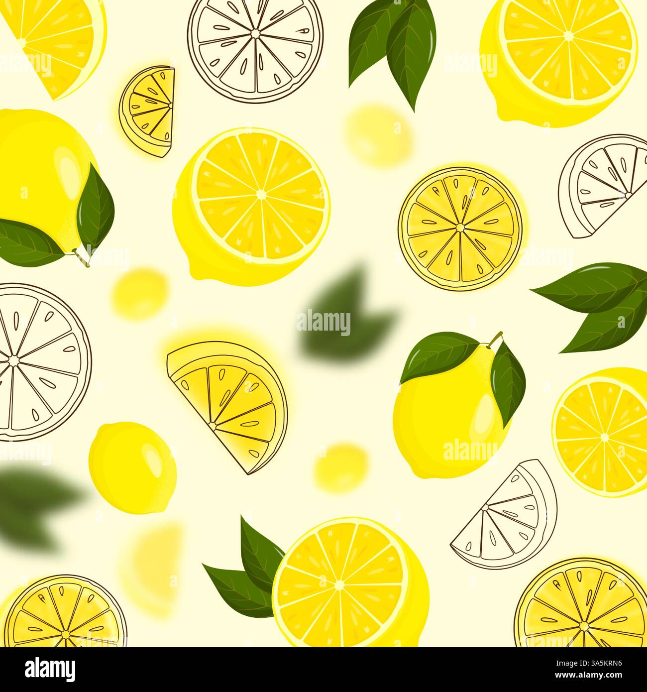 Lemon falling from different angles. Lemon citrus background. Flying Lemon with green leaf on ...