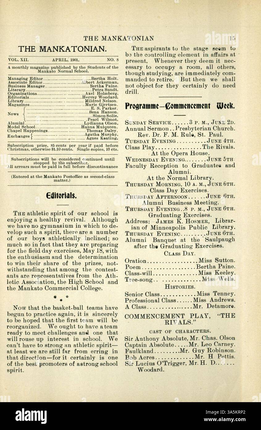 The Mankatonian, published in April 1901, was a student magazine from ...