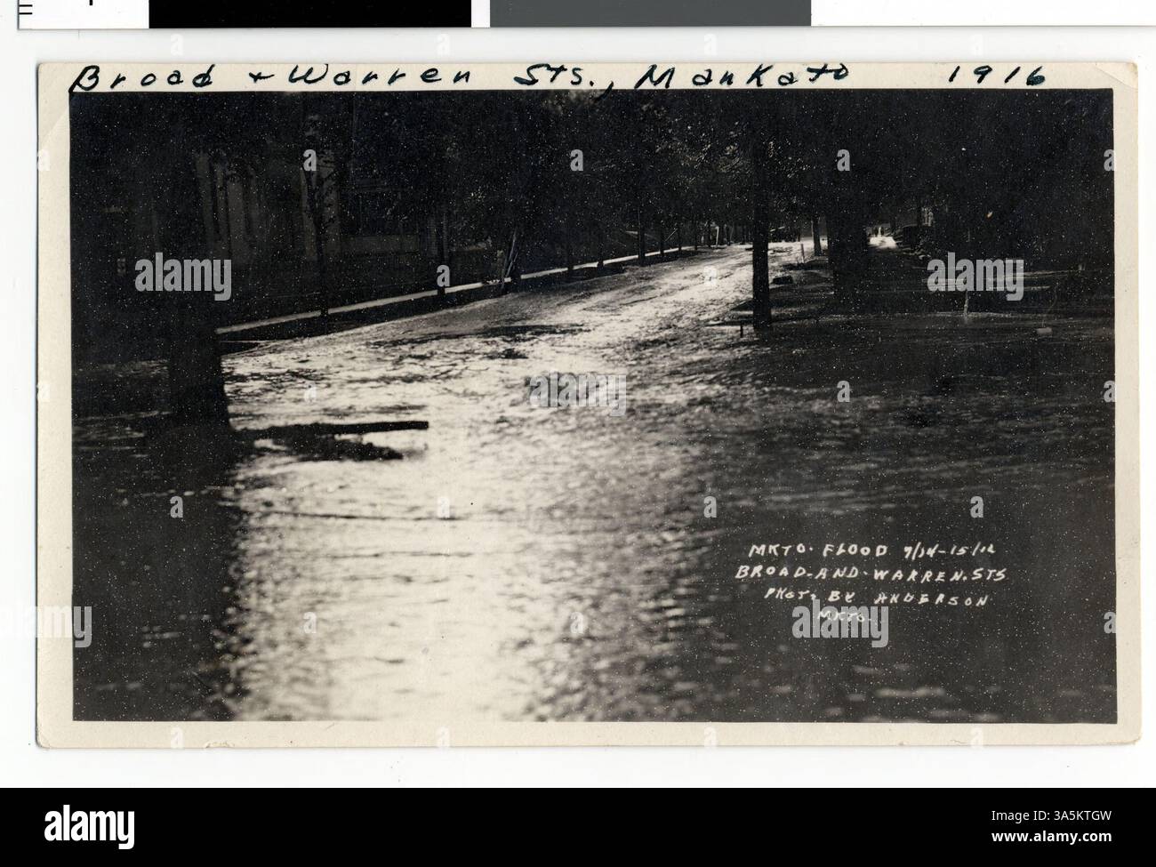 This image shows the floodwaters and debris on Broad and Warren Streets ...