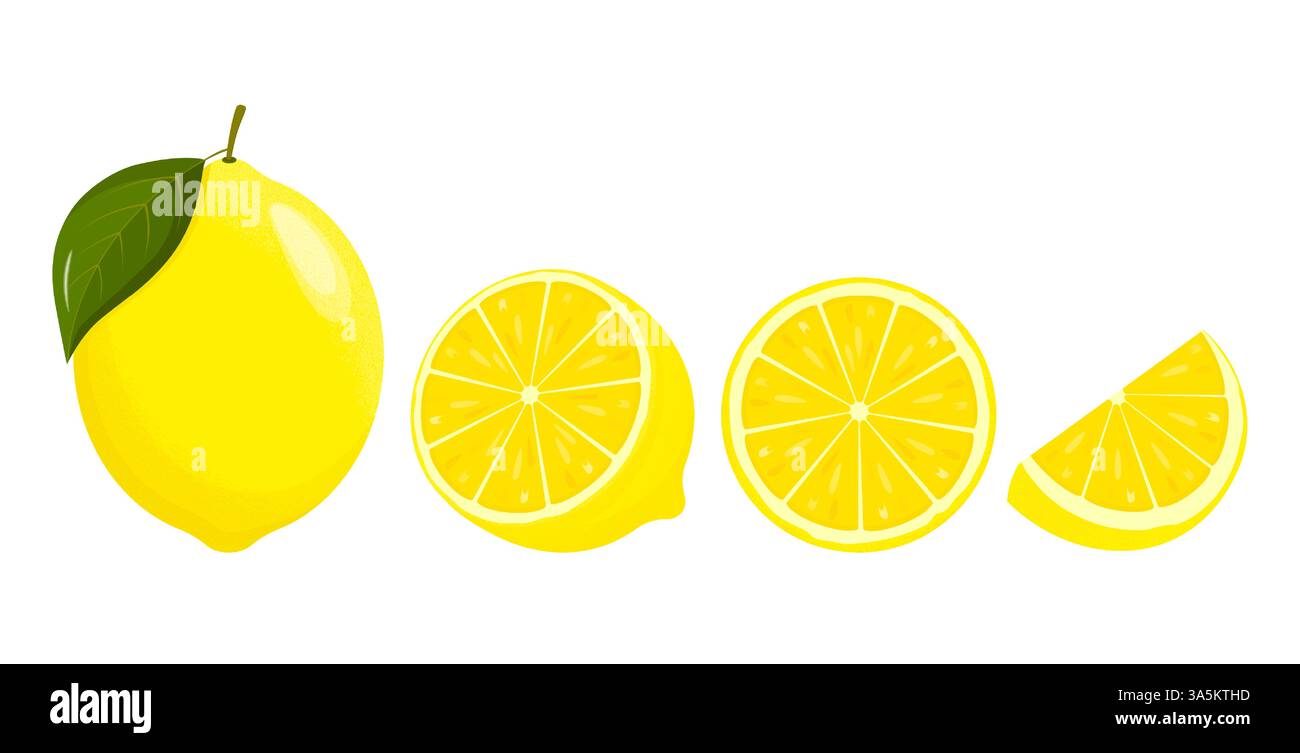 Lemon slices. Fresh citrus, half sliced lemons. Lemon is a fruit that is sour and has high ...