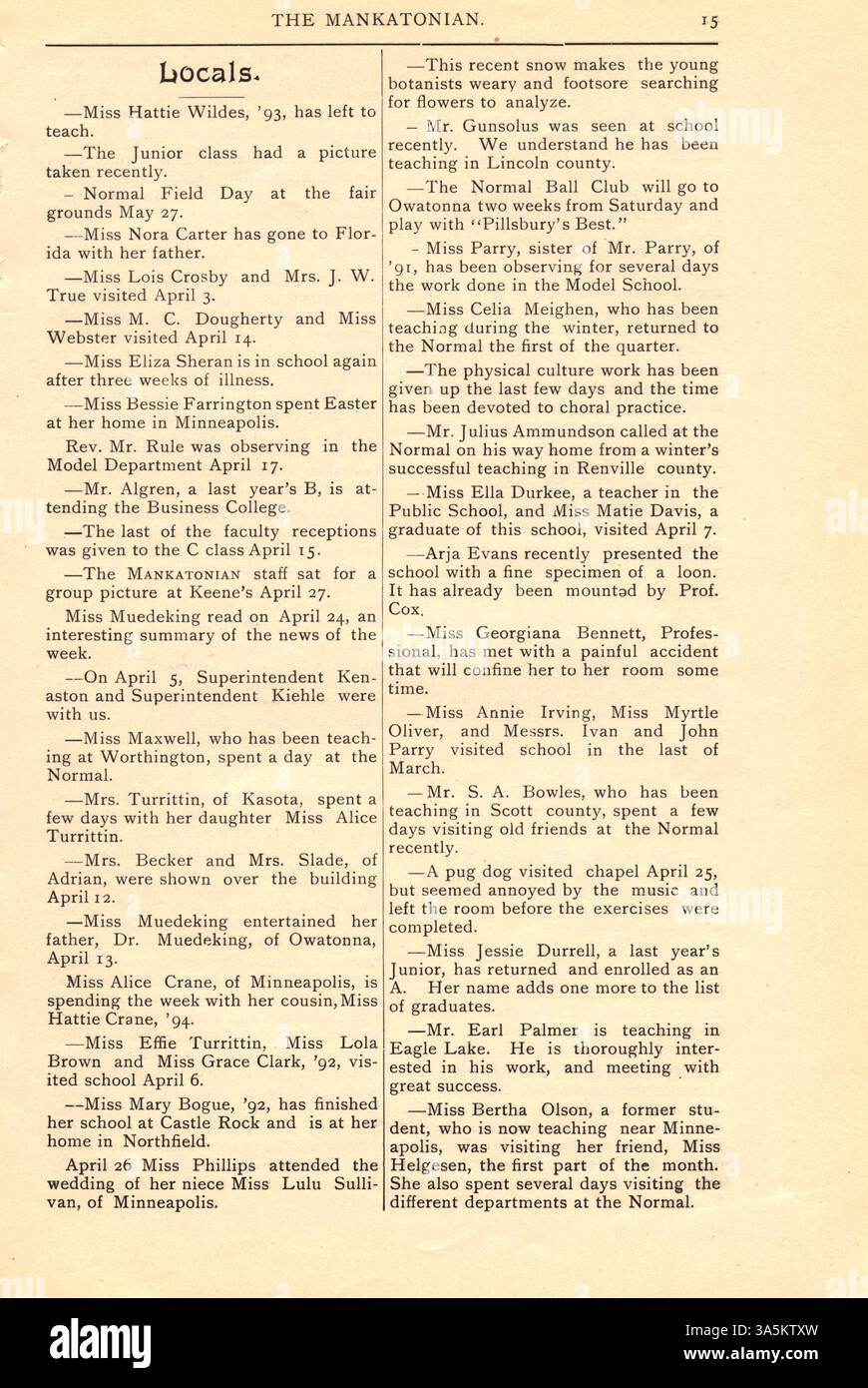 The April 1893 issue of The Mankatonian, a student-run magazine from ...