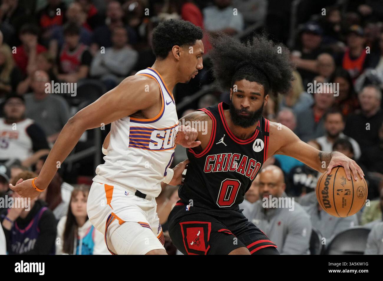 Chicago Bulls guard Coby White (0) during the second half of an NBA ...