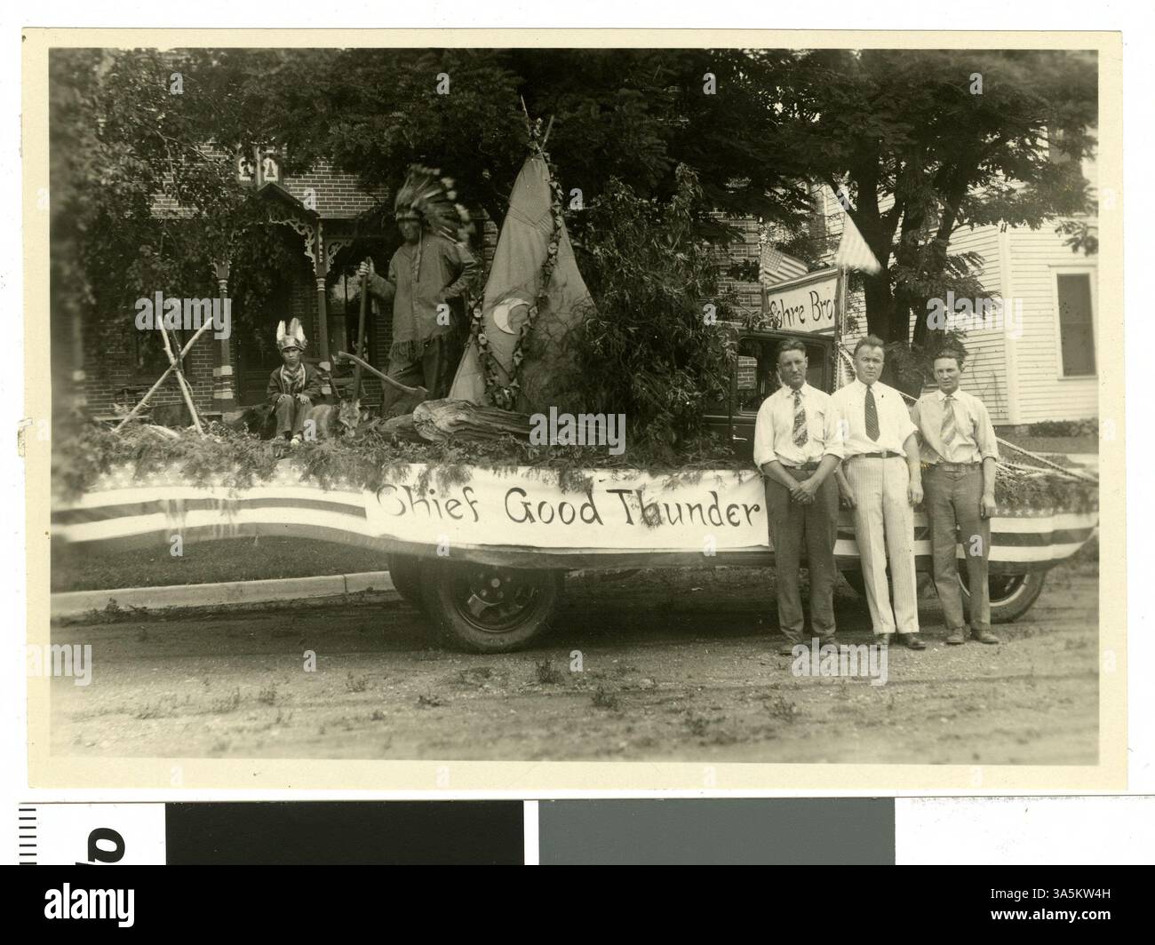 This photo shows a parade float featuring Chief Good Thunder in Good Thunder, Minnesota ...