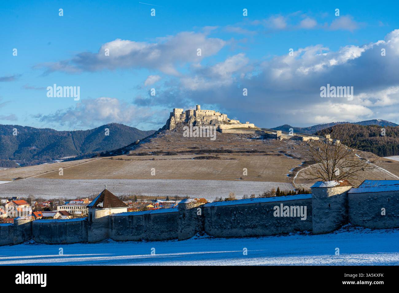 Panoramic winter view of Spis Castle in Slovakia, one of Central Europe ...