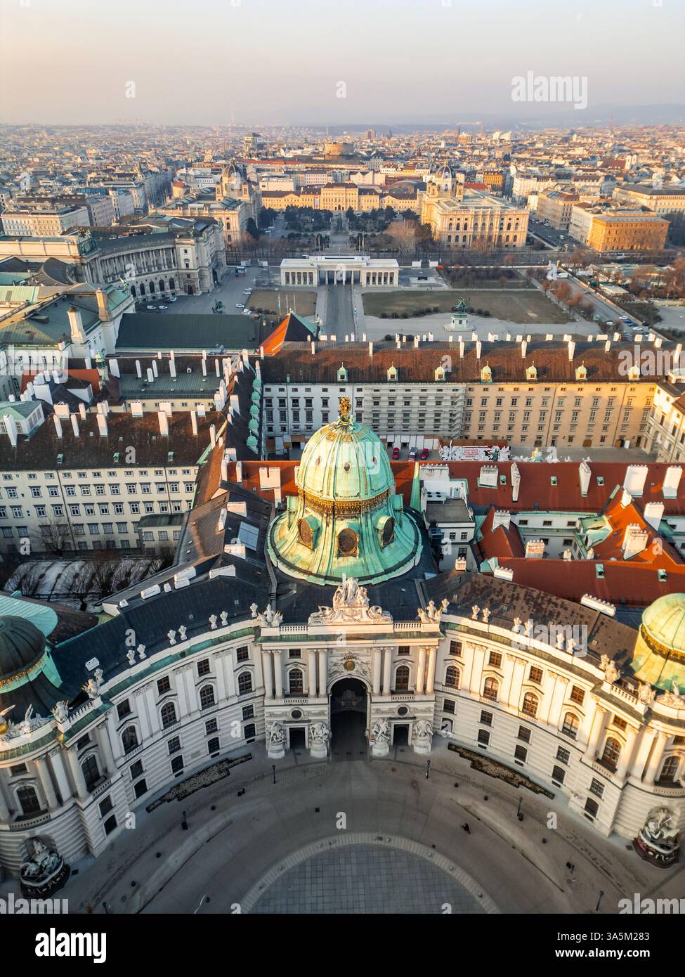 02-22-2025, Vienna, Aerial view capturing Vienna's cityscape at sunrise ...