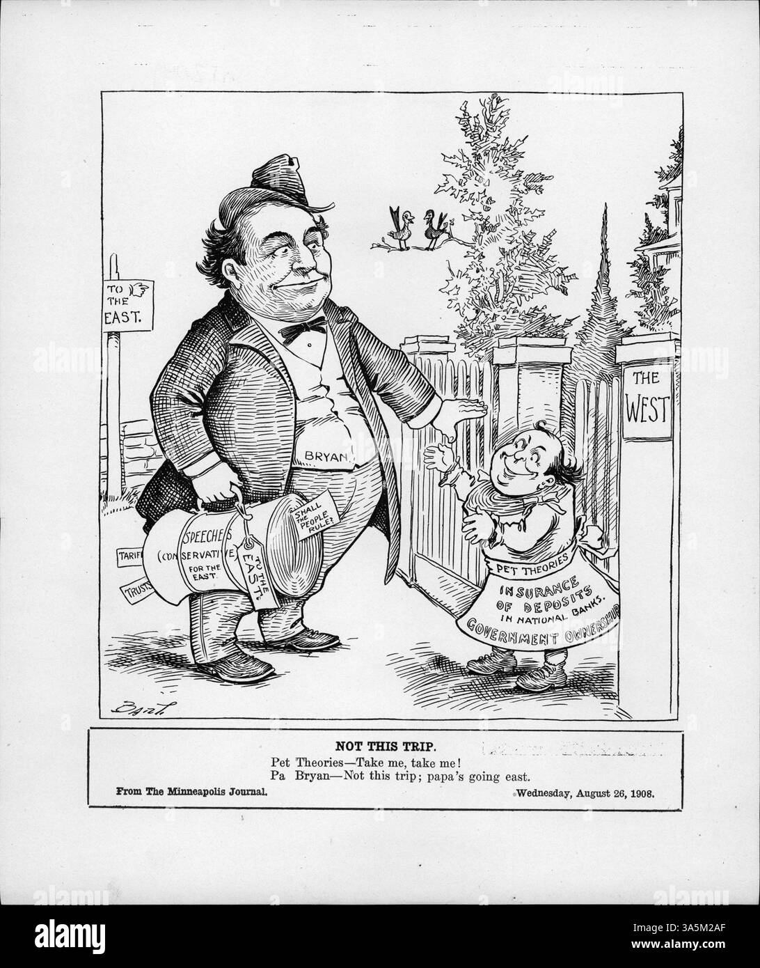 This political cartoon depicts bryan leaving behind his conserva hi-res ...